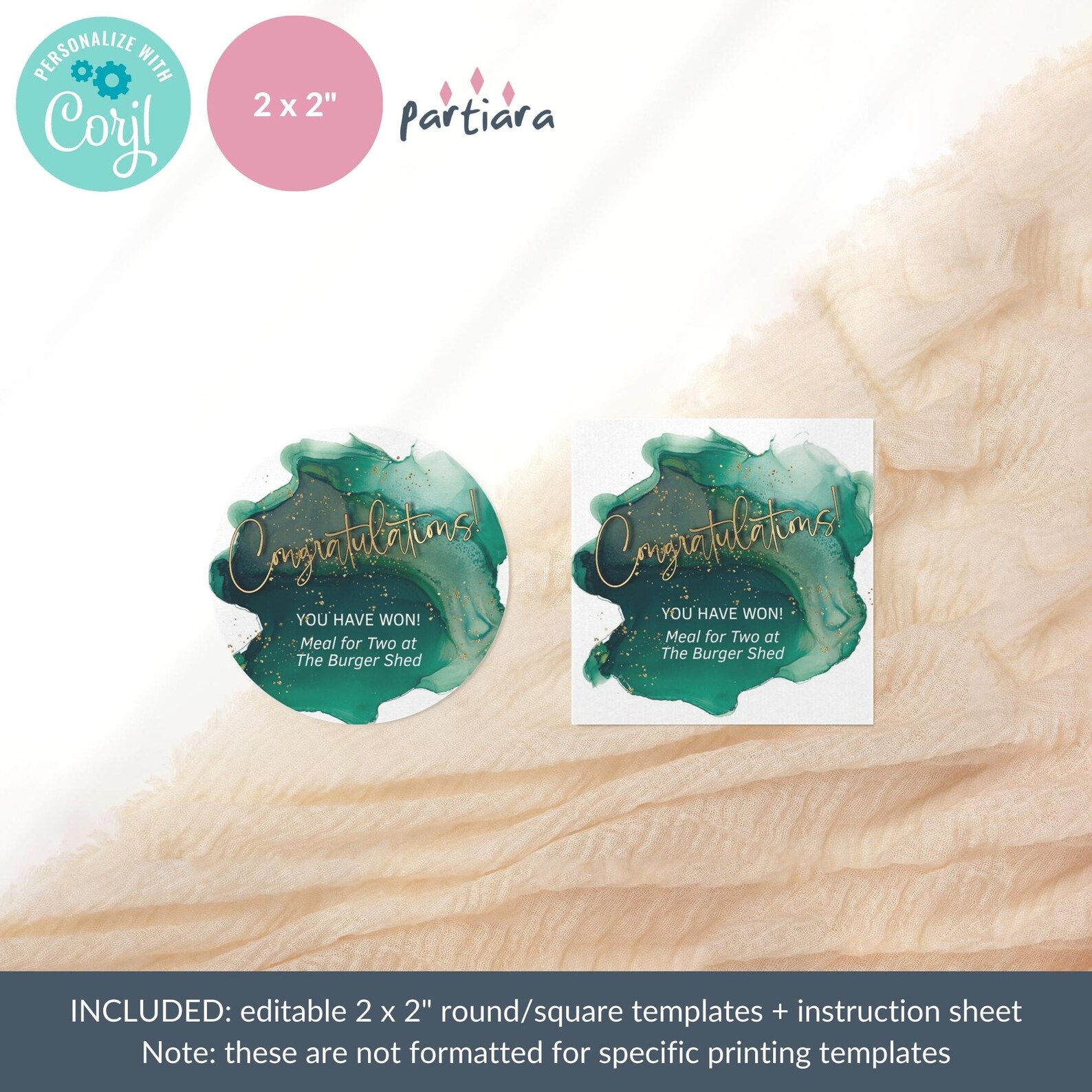 Emerald Green Raffle Tag Template, Dinner Party Events Prize Label ...