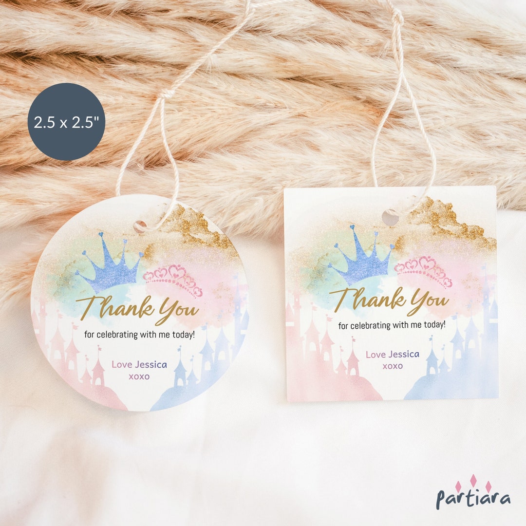 Princess Birthday Favor Gift Tag Printable Girl Fairytale Castle Crown ...