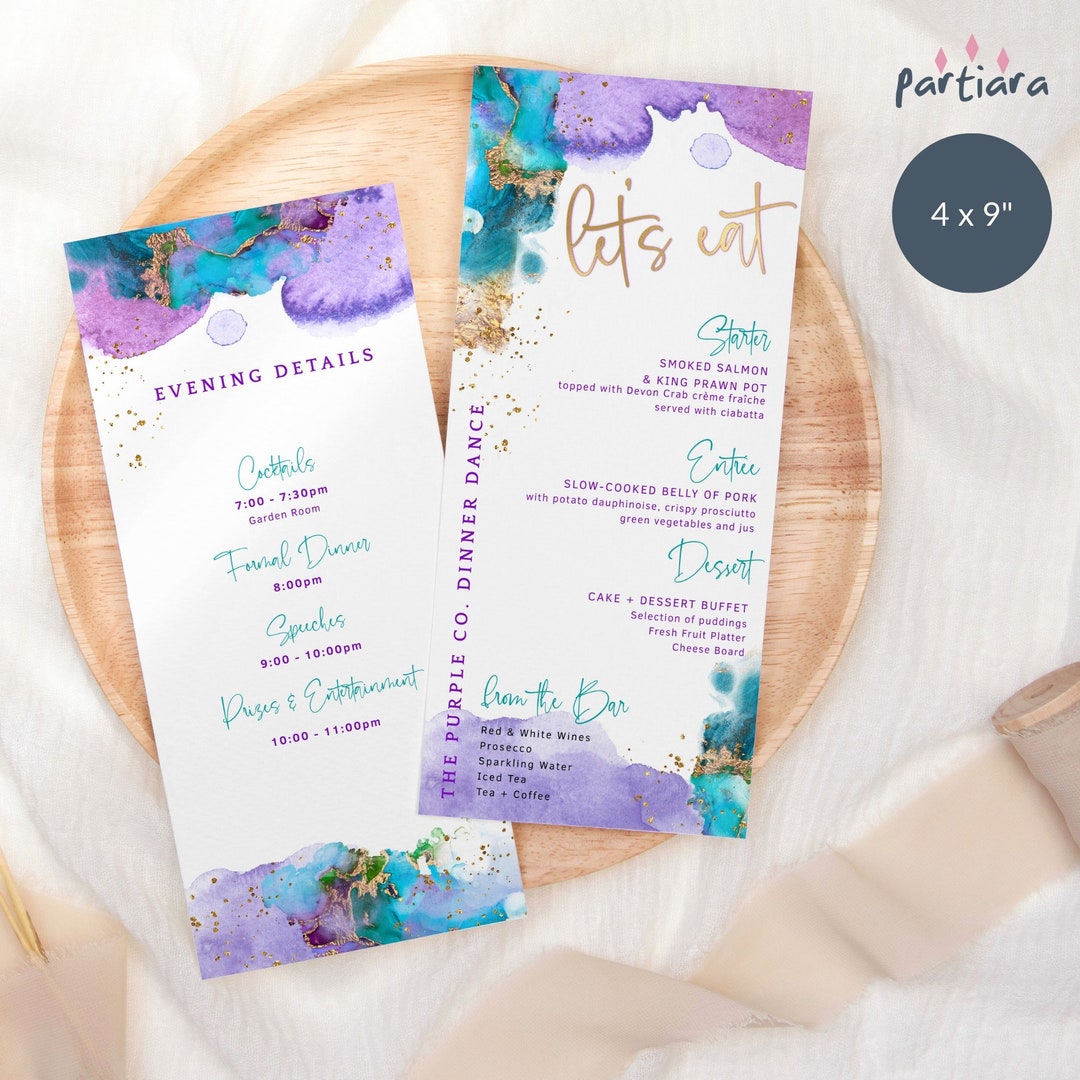 Ladies Birthday Menu With Program, Dinner Dance Party Table Menus ...