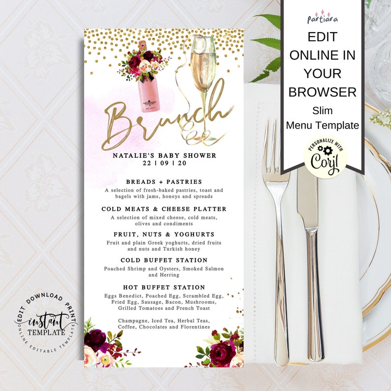 Editable Brunch Menu Template Printable Champagne Brunch | Etsy