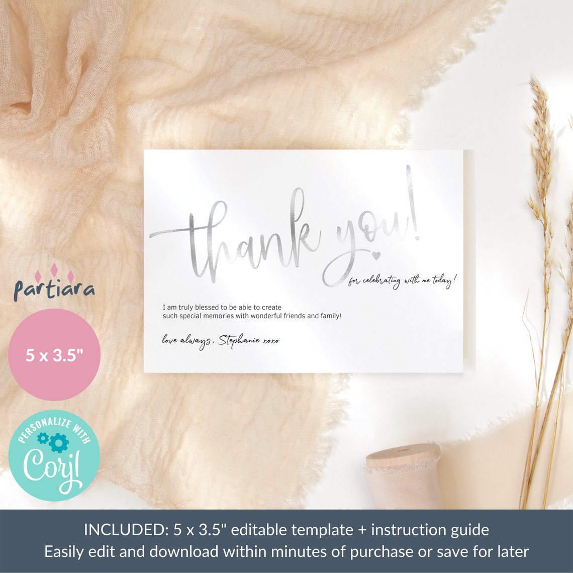 Adult Party Thank You Card Printable Birthday Thankyou Note - Etsy