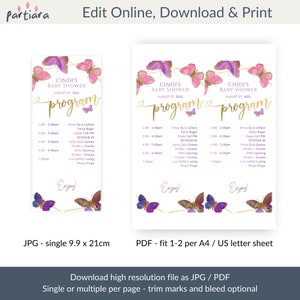 Baby Shower Program Details Card Butterfly Decor EDITABLE TEMPLATE ...
