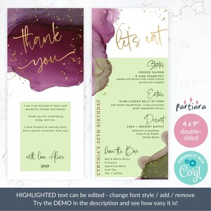 Editable Maroon Gold Menu Card Printable Thank You Table Decor ...