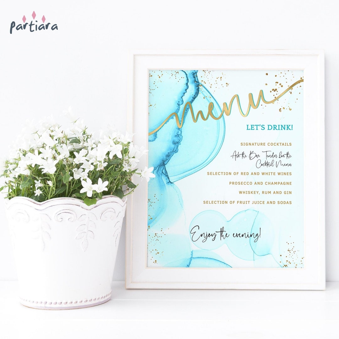 Sky Blue Menu Sign, Girl Birthday Buffet Table Poster Decor Printable ...
