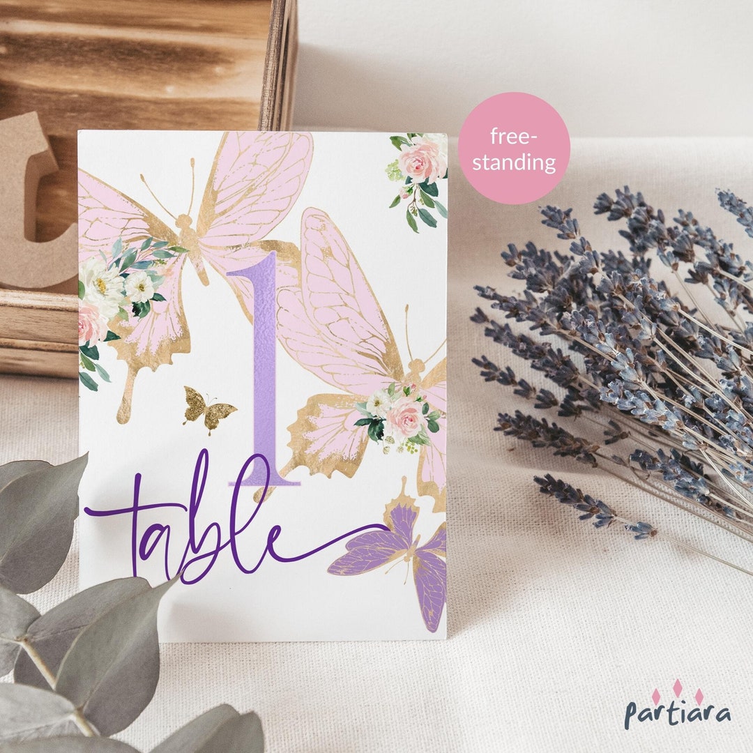 Butterfly Table Number Template, Girls Birthday Seating Cards Printable ...