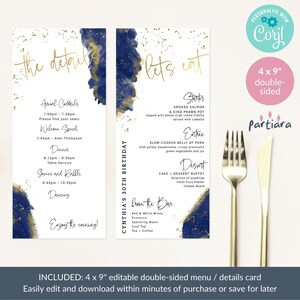 Navy Blue Gold Menu With Program Printable Men or Ladies Dinner Party ...