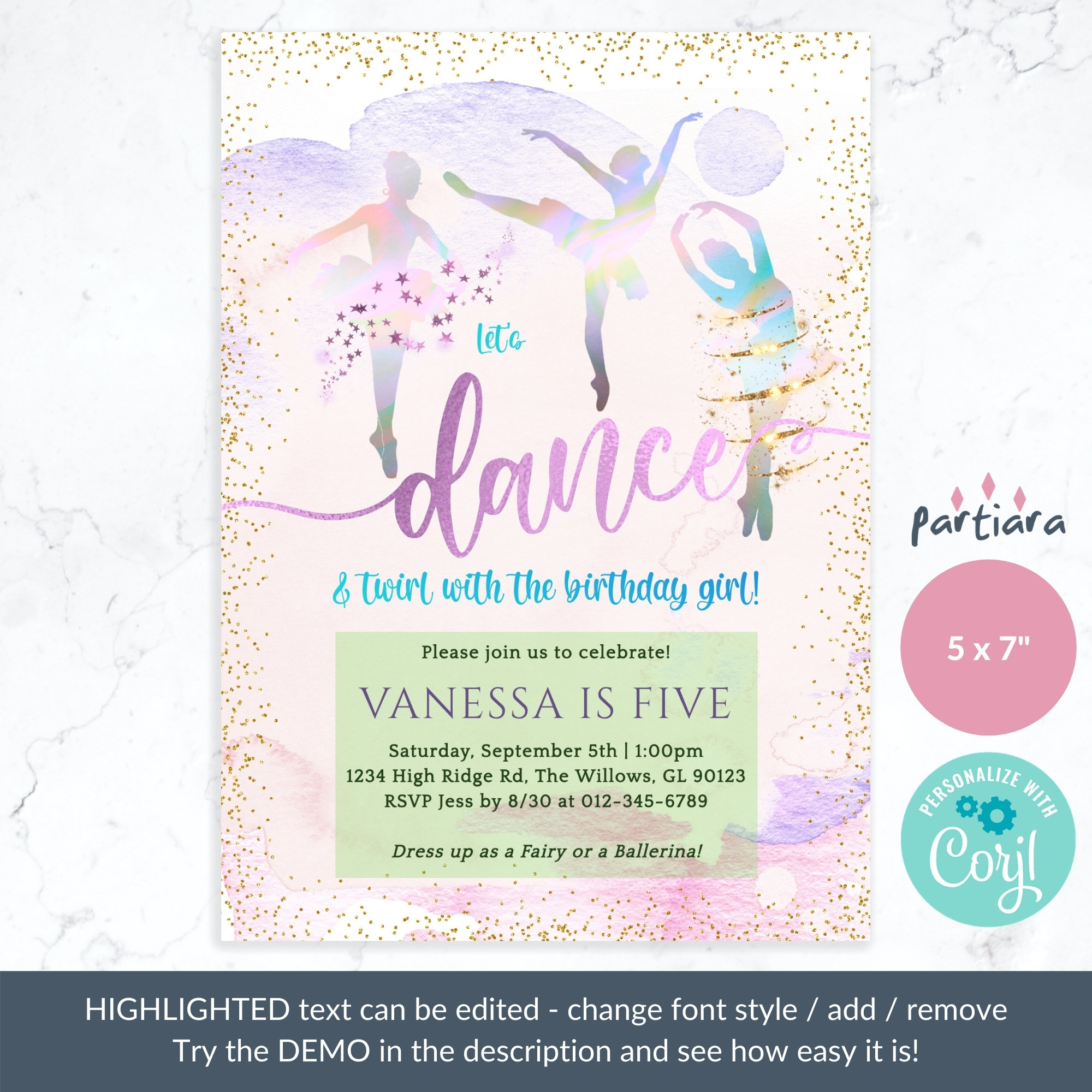 Editable Ballerina Birthday Invitation Ballet Invitations - Etsy