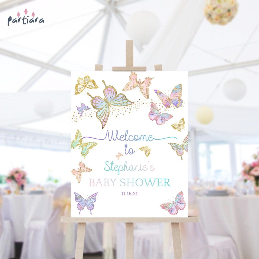 Baby Shower Butterfly Welcome Sign Editable Download Girls - Etsy UK