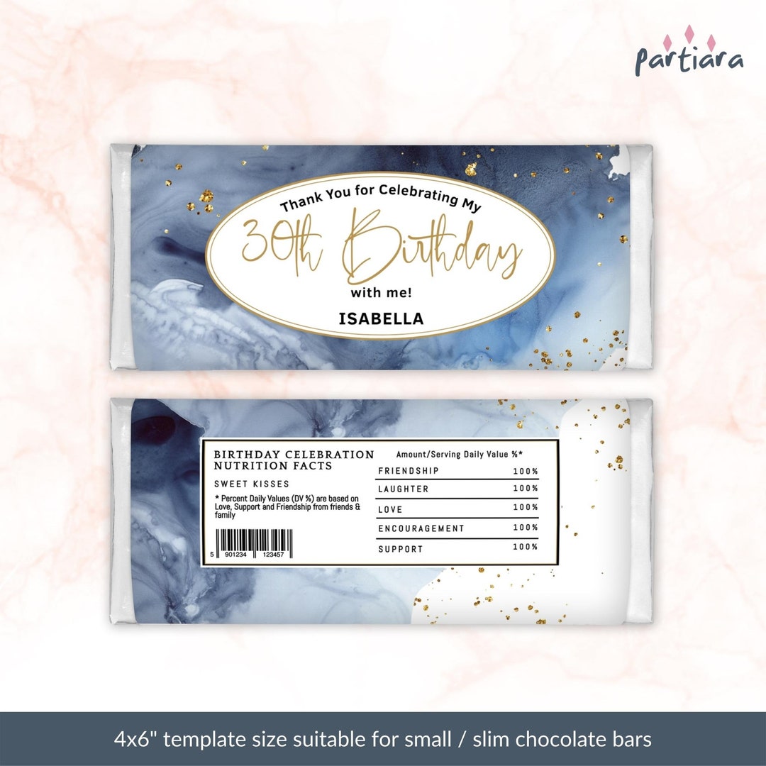 Navy Blue Candy Bar Wrapper Template, Men or Ladies Chocolate Wraps ...