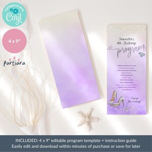 Purple Birthday Program Template, Lilac Silver Dinner Party Table Programs Printable, Ladies ...