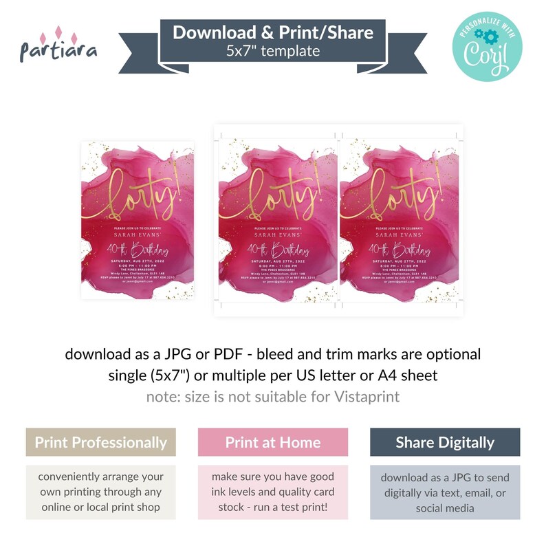 40th Invitation Ruby Wedding Anniversary Invitations Ladies Forty ...
