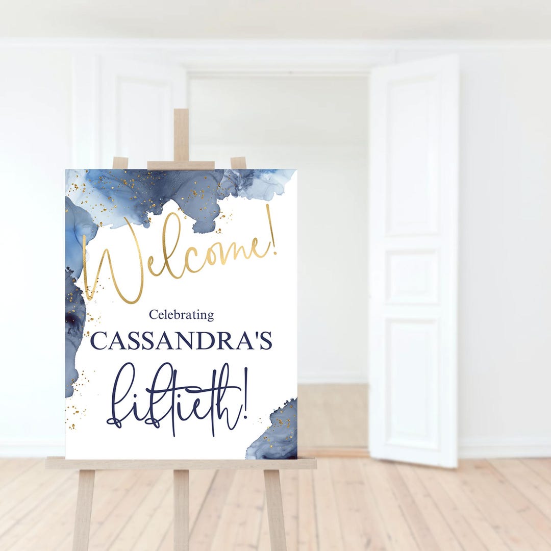 Navy Blue Welcome Sign Template, Birthday Dinner Party Welcome Poster ...