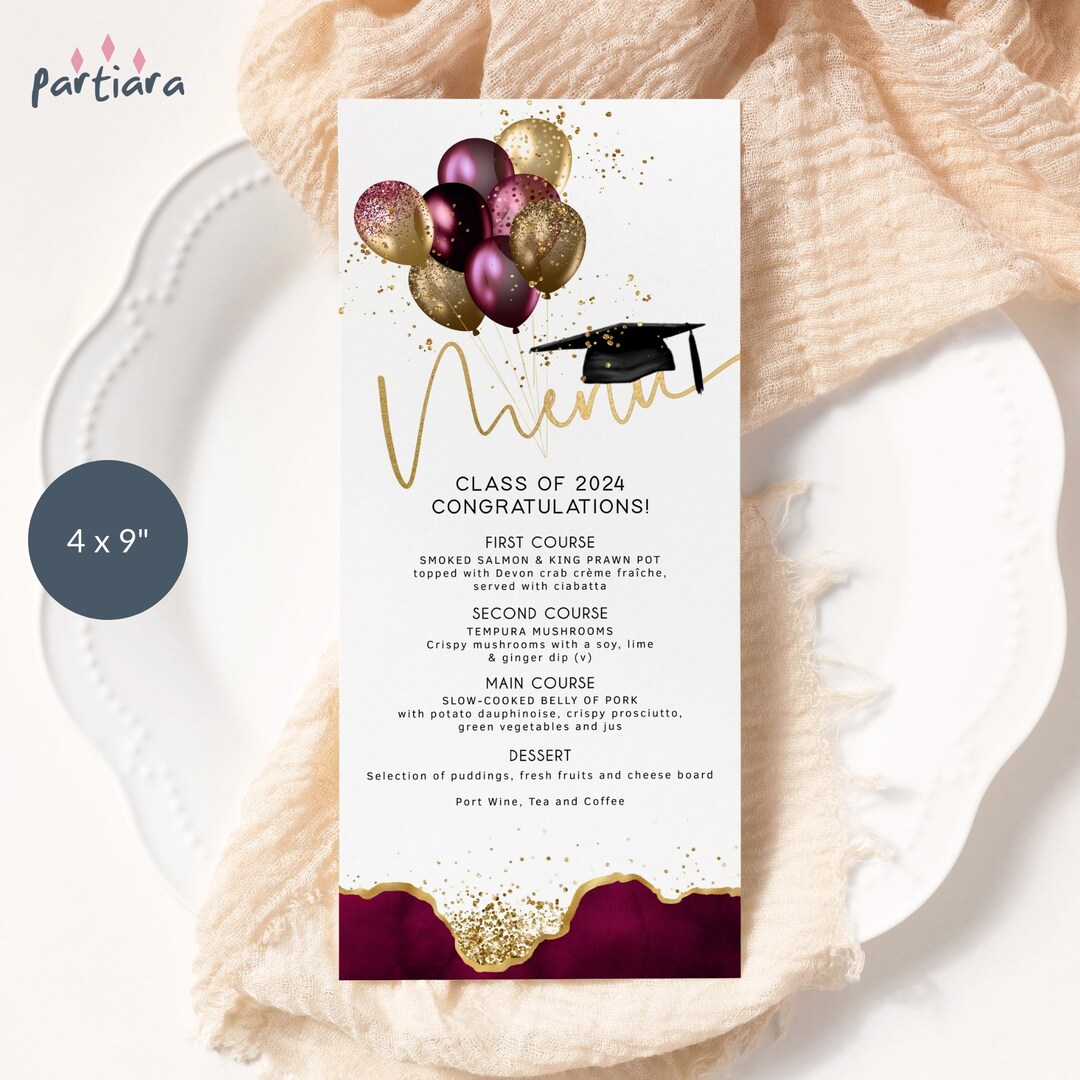 Graduation Menu Printable, Maroon Graduation Dinner Menus, Editable ...