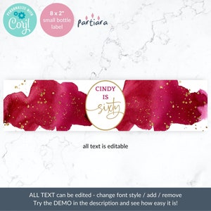 Ladies Birthday Water Bottle Labels Ruby Red and Gold Retirement Brunch ...