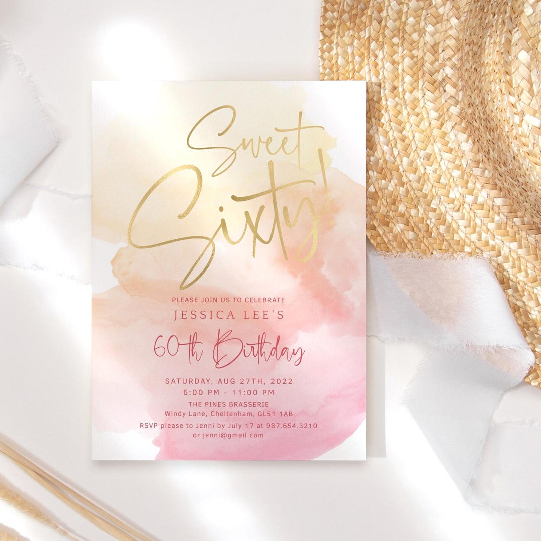 Pastel 60th Birthday Invitation, Sweet Sixty Party Invite Digital ...