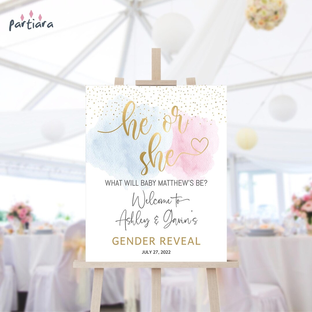 He or She Baby Gender Reveal Sign Printable Party Welcome - Etsy
