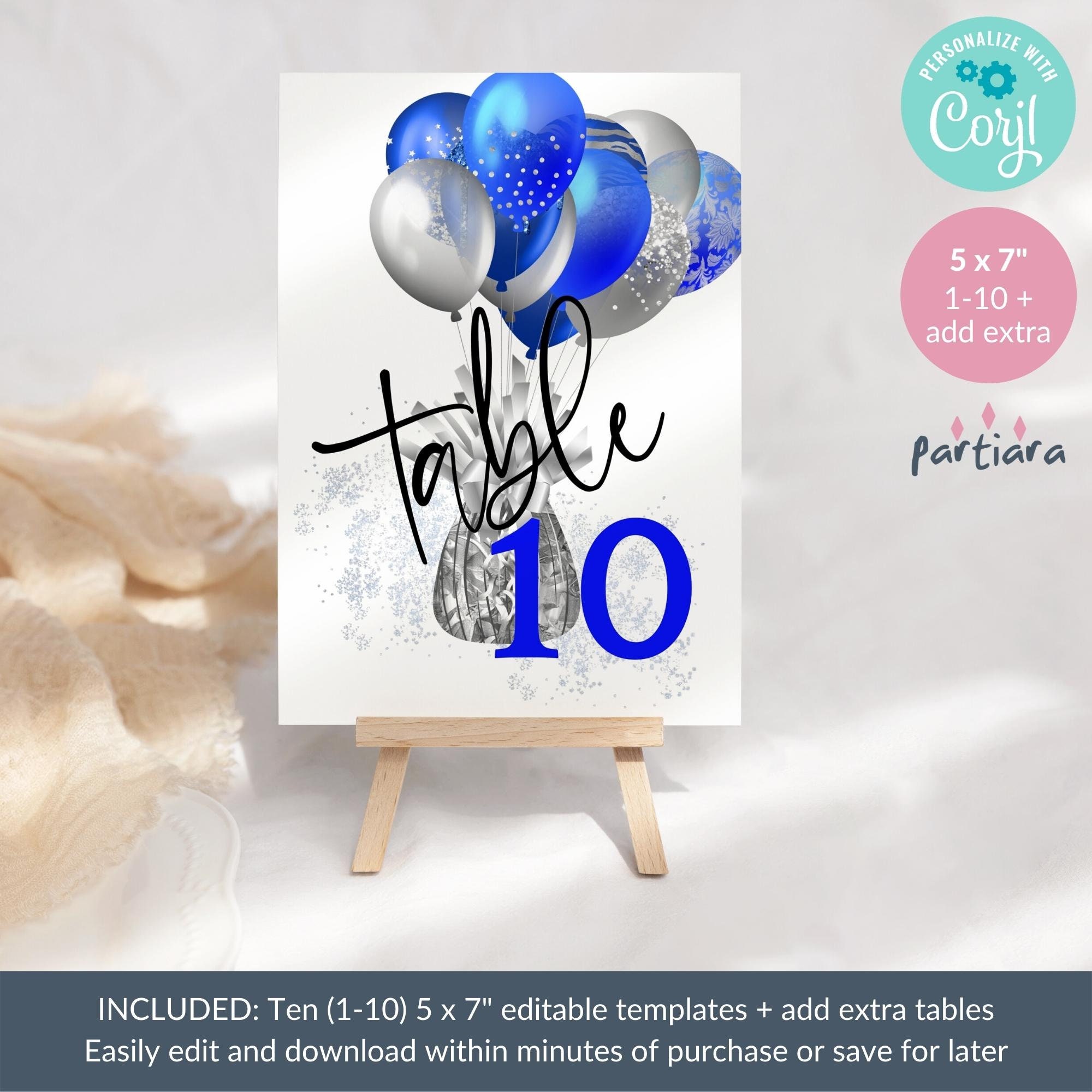 Royal Blue Silver Graduation Party Table Numbers Printable Men - Etsy