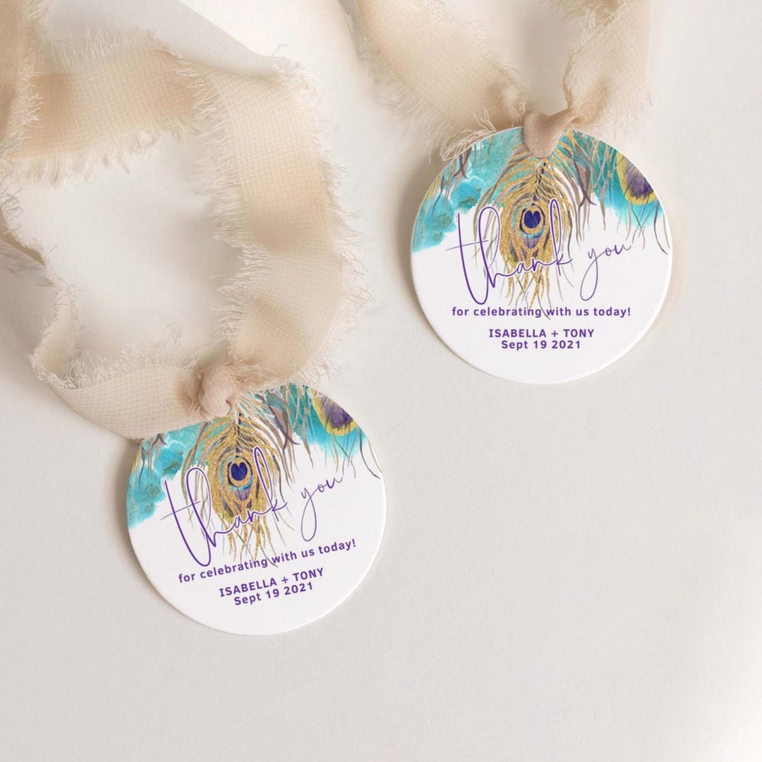 Peacock Thank You Tags, Favor Gifts Tag Printable, Bridal Shower ...