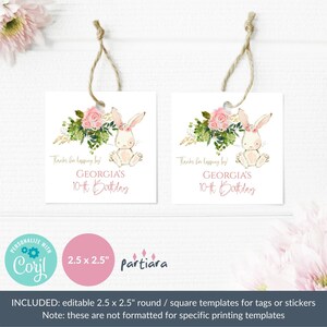 Bunny Favor Gift Tag Template, Girl Birthday Party Thank You Gifts ...