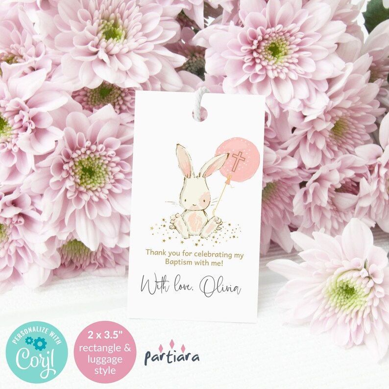 Bunny Favor Tag Baptism Baby Girl Blush Pink and Gold Gift Favours ...