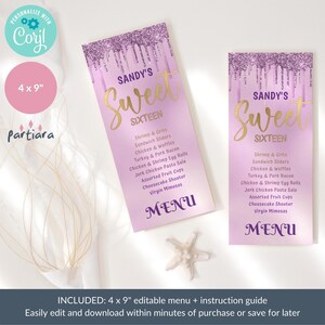 16th Birthday Menu Sweet Sixteen Dinner Party Table Menus - Etsy