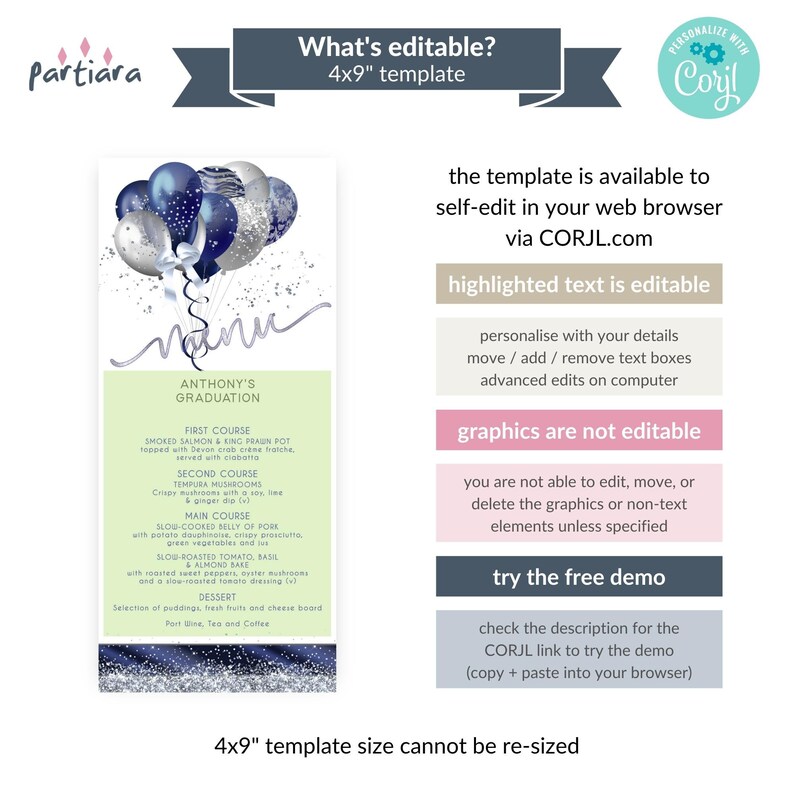 Graduation Menu Editable Template, Graduation Dinner Party Menus ...