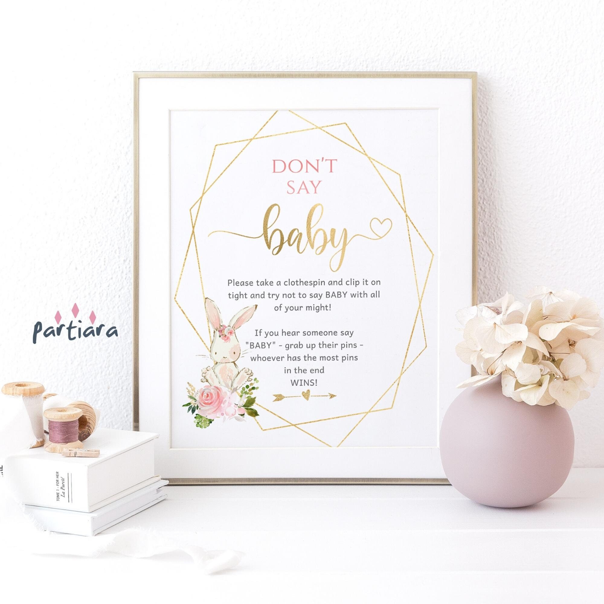 Bunny Dont Say Baby Game Sign Template, Girls Easter Baby Shower Party ...