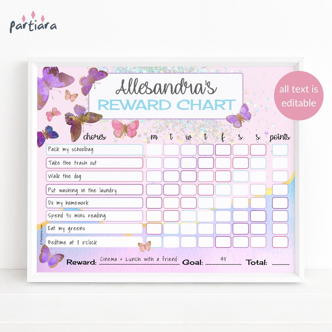 Girl Task Planner Homework Reward Chart Daily Chores Poster Weekly ...