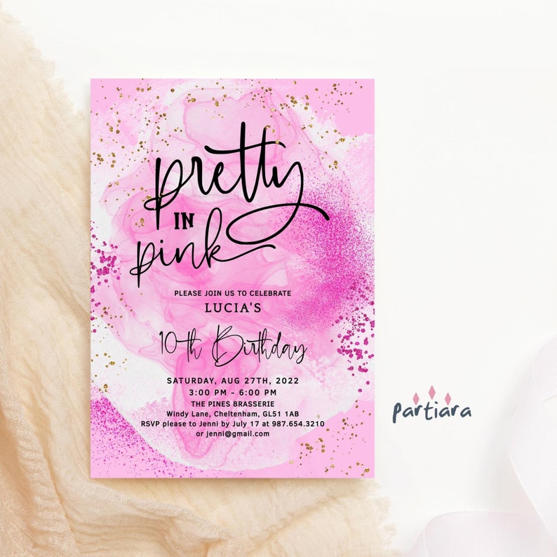 Ladies Hot Pink Birthday Invitation Printable Pretty in Pink - Etsy