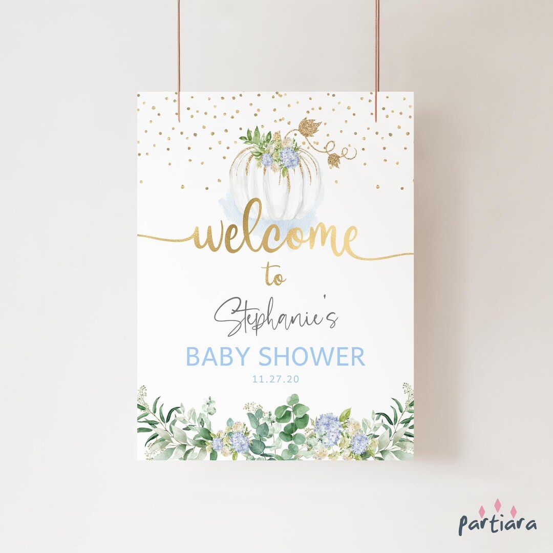 Pumpkin Welcome Sign Boy Baby Shower Party Decoration Printable Gender ...