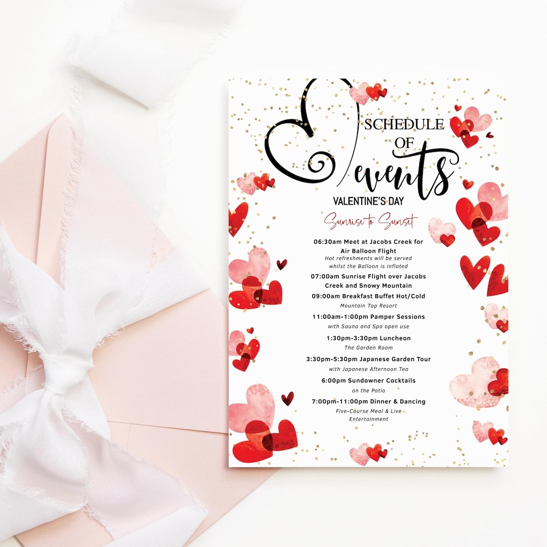 Valentines Day Itinerary Program Printable Template, Sweetheart ...