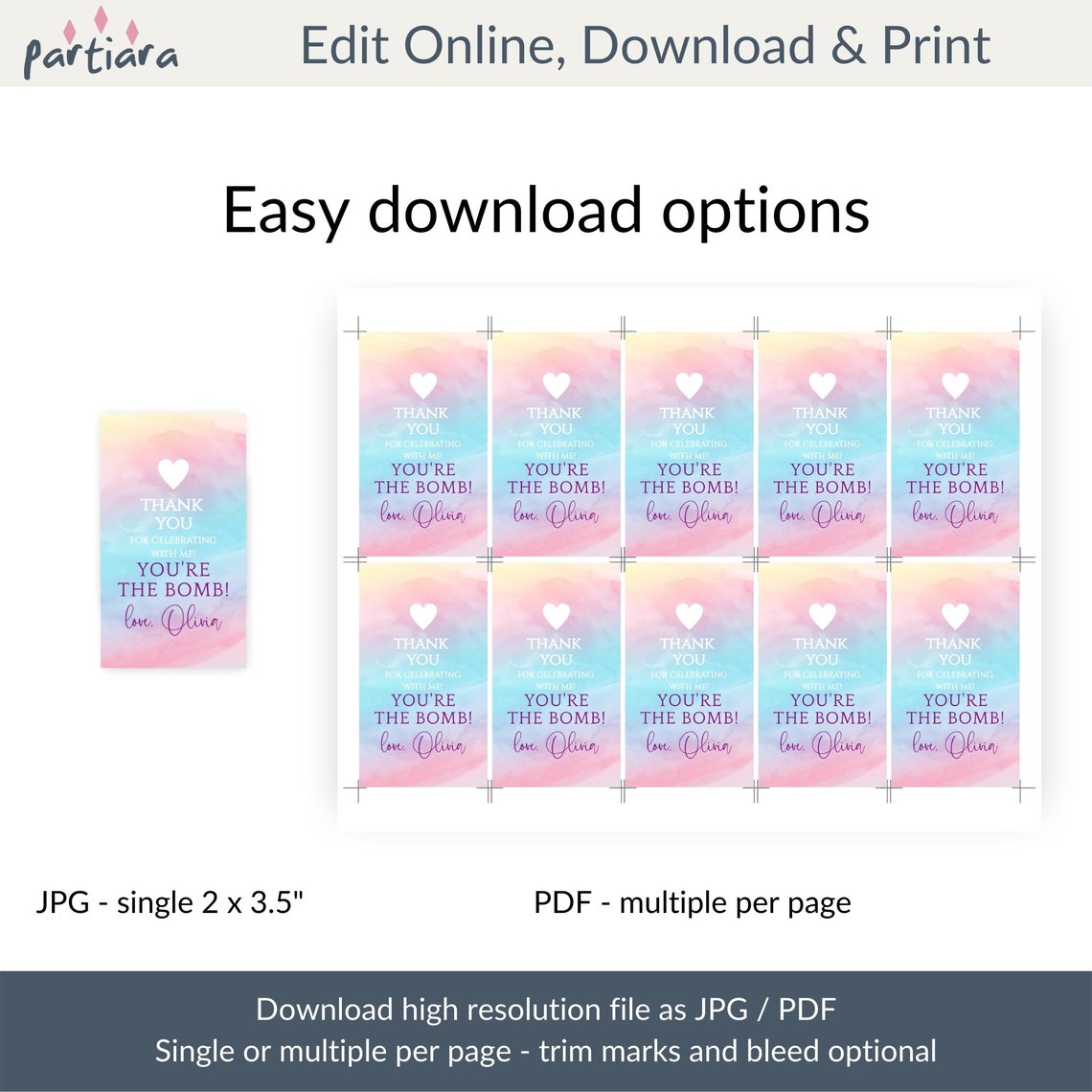 Rainbow Birthday Tags Editable Teen Girl's Party Favor | Etsy