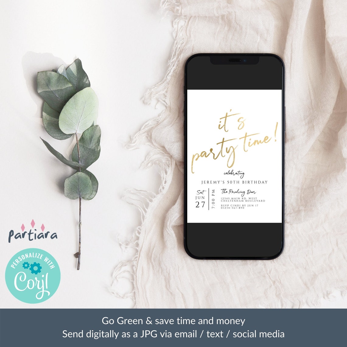 It's Party Time Invitation Gold Birthday Invite Printable | Etsy