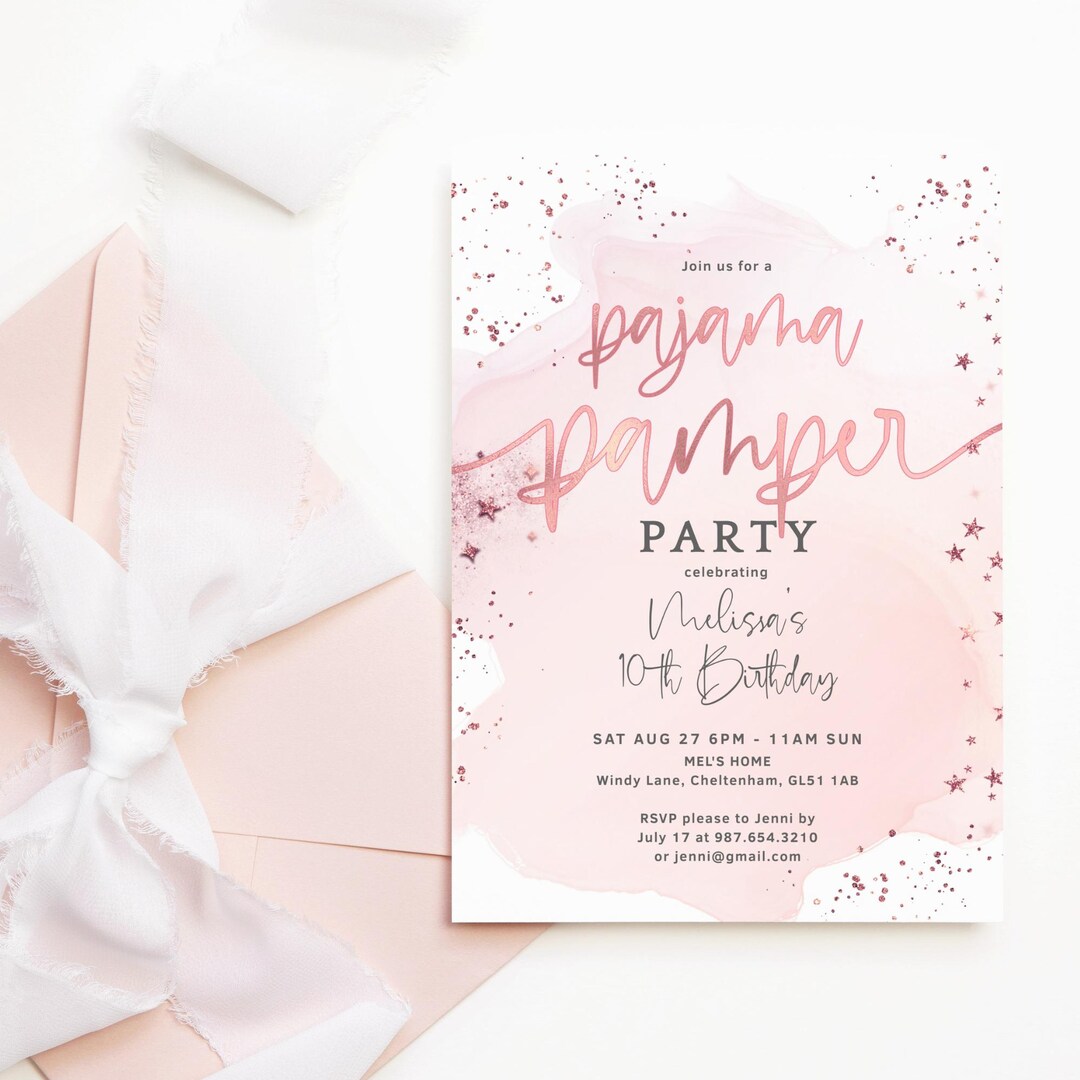 Pamper Sleepover Party Invitation, Pajama Birthday Invite Printable ...