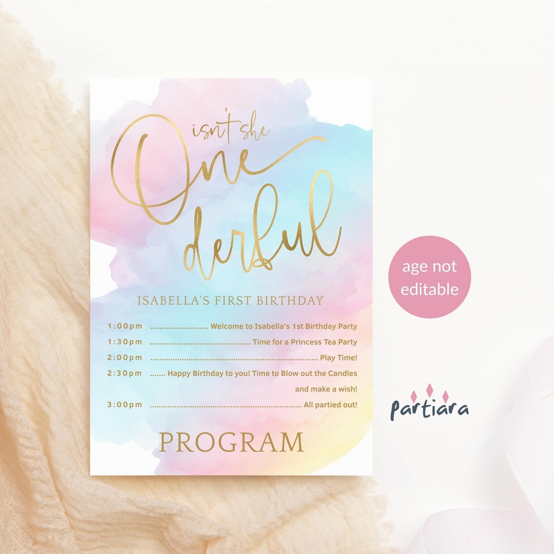 1st Birthday Program, Onederful Theme Party Itinerary Details Printable ...