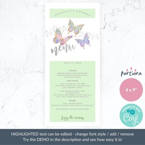 Butterfly Menu Printable, Kids Party Menus, Rainbow Butterflies Table ...