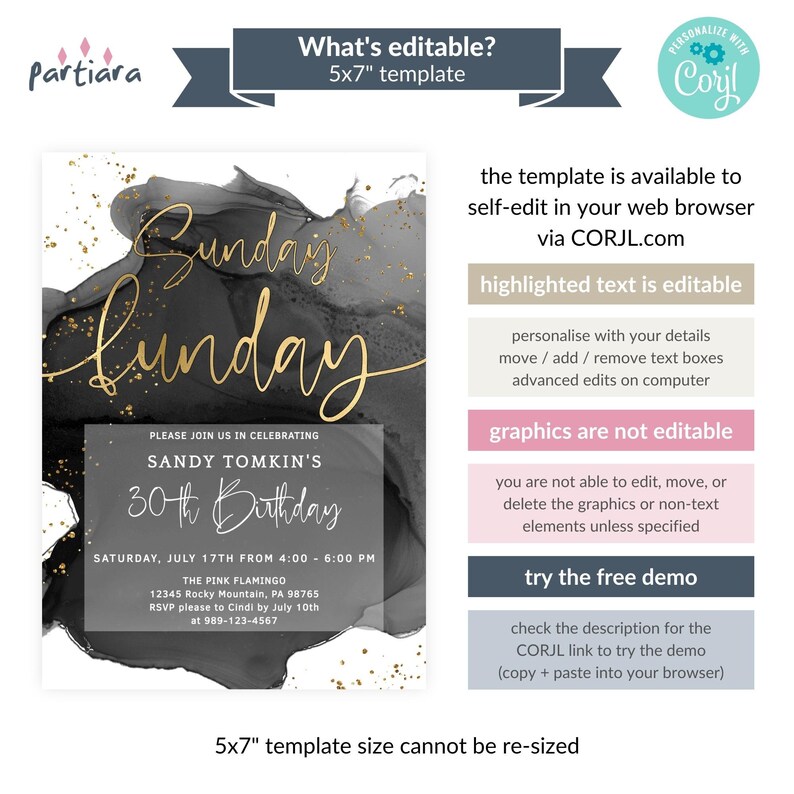 Sunday Funday Invite Family Party Invitations Black and Gold Decoration ...