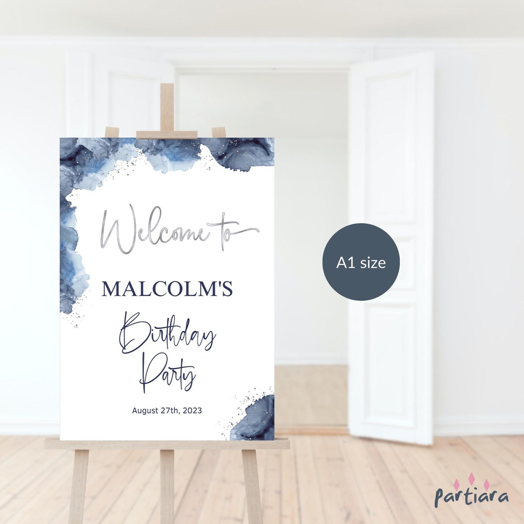Birthday Welcome Sign Navy Blue Party Decor Printable, Teen Boys or ...