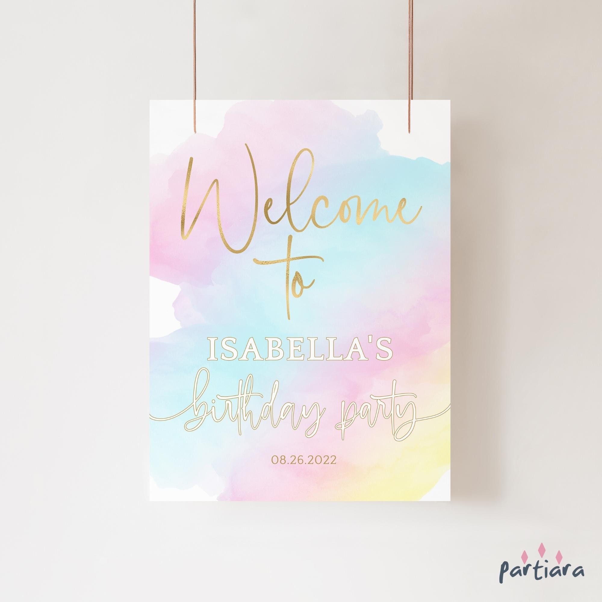 Pastel Rainbow Birthday Welcome Sign Printable Baby Girl's - Etsy