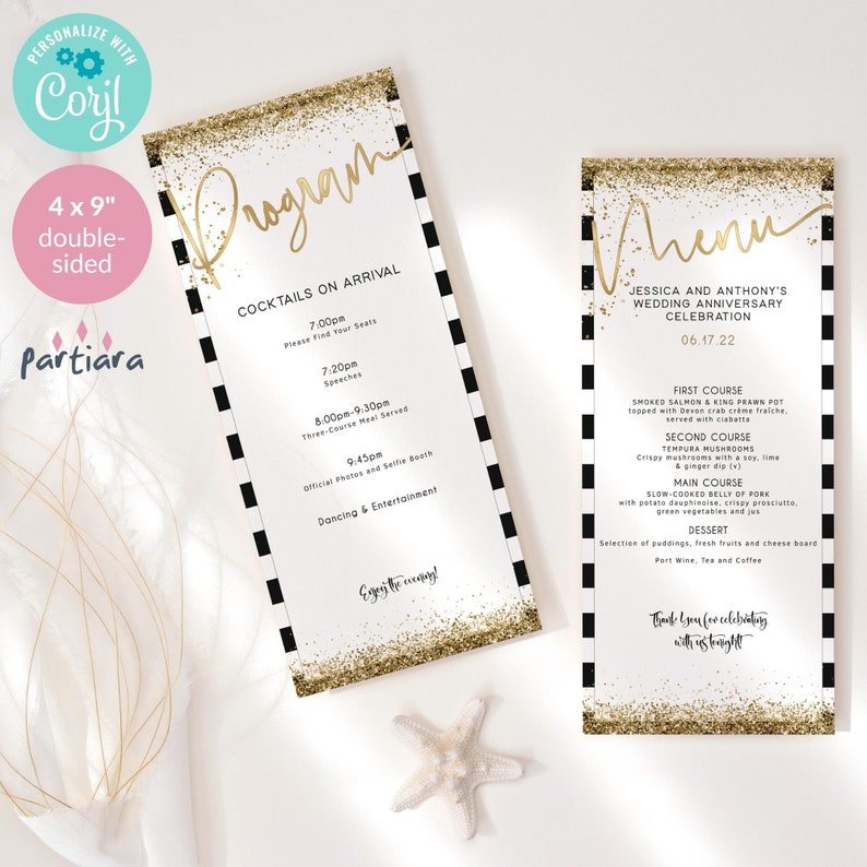 Birthday Menu Program Printable Black and Gold Retirement - Etsy