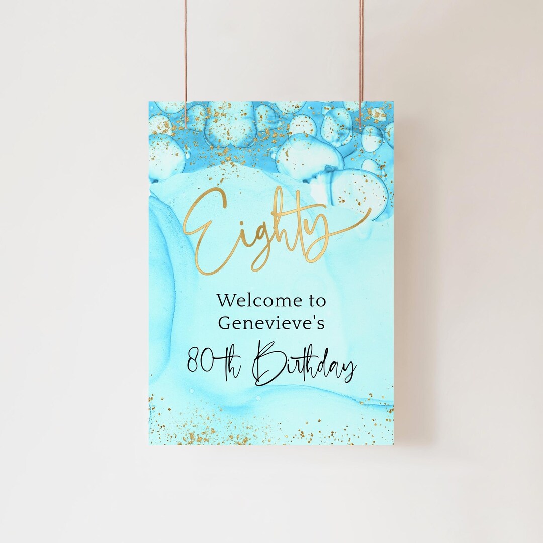 Sky Blue 80th Welcome Sign Template, Ladies 80 Dinner Party Welcome ...