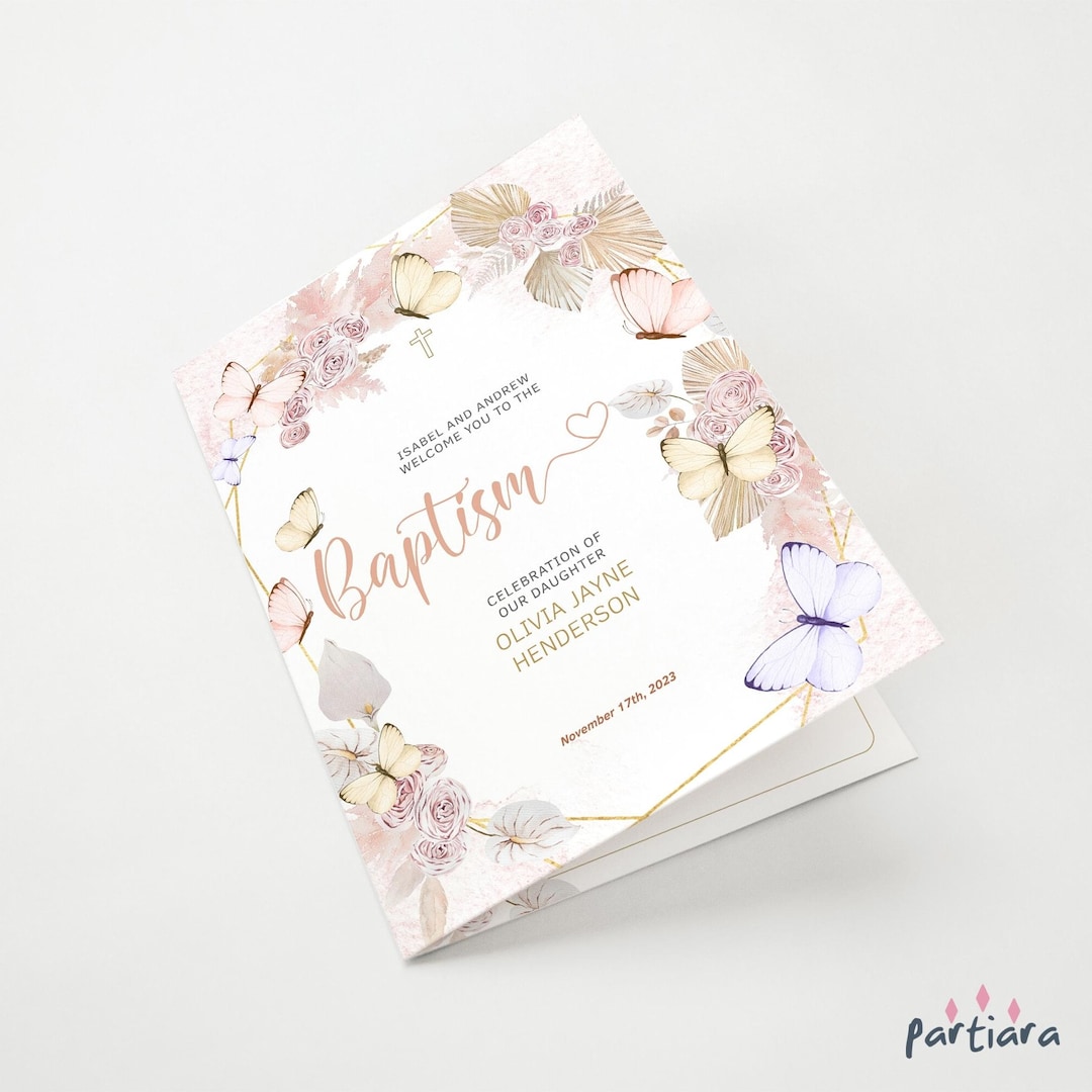 Baptism Program Template Butterfly Party Printable, 1st Birthday and ...