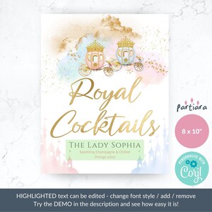 Princess Birthday Cocktails Bar Sign Printable Royal Cocktail Juice ...