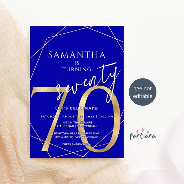 Royal Blue 70th Birthday Invitation - Etsy
