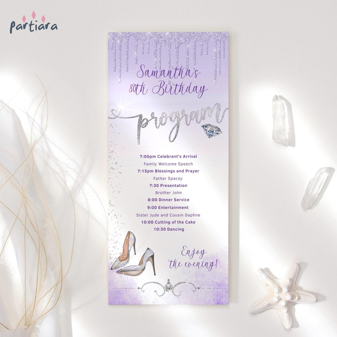 Diamond Heels Birthday Program Printable Ladies 80th Birthday Dinner ...