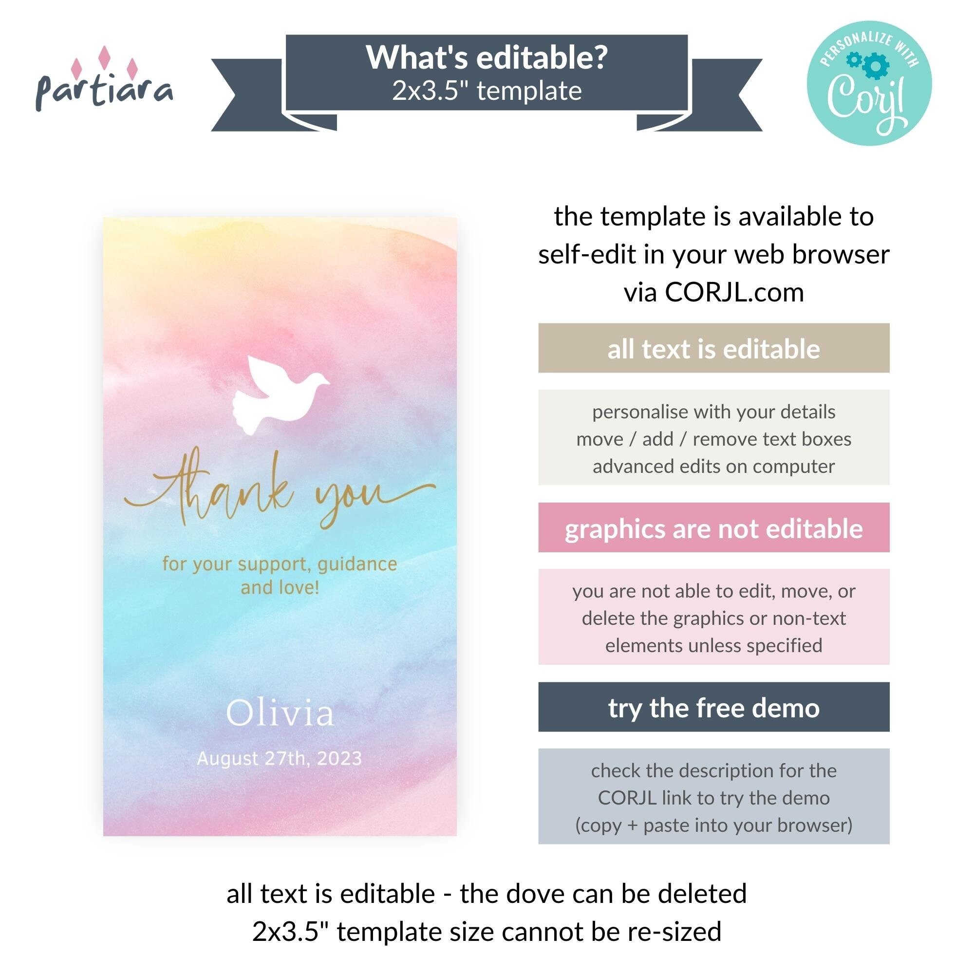 Confirmation Favor Gift Tag Printable Girls Rainbow Pastel Party Thank ...