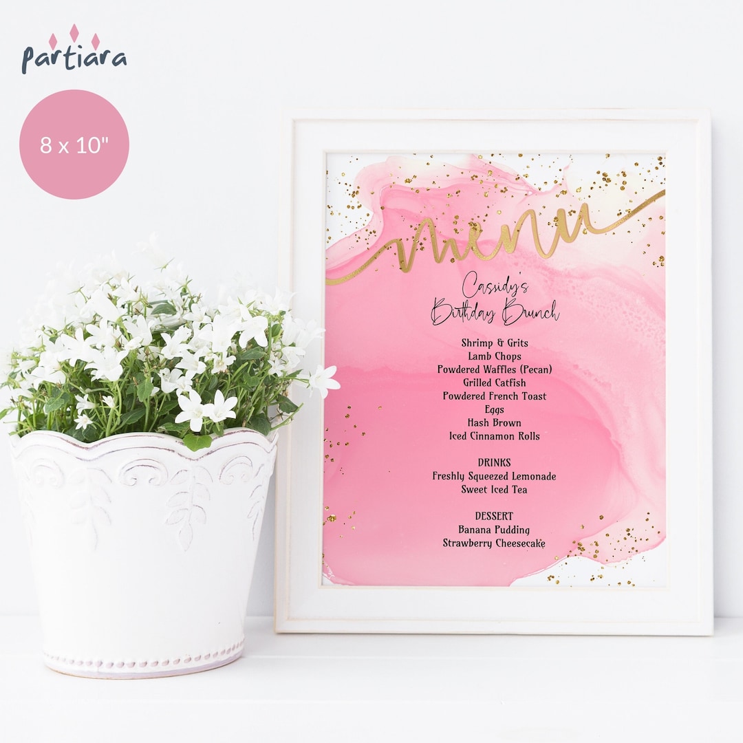 Sweet 16 Birthday Menu Template: Pink Buffet Table Party Sign Printable ...