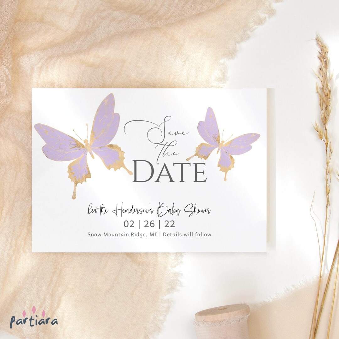 Butterfly Save the Date Card Template, Birthday Butterflies Save the ...