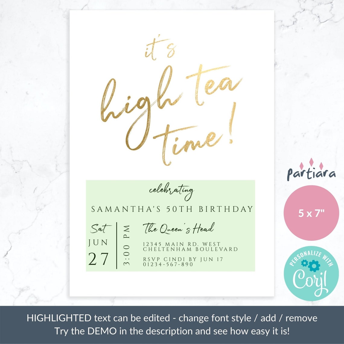 It's High Tea Time Invitation Ladies Birthday Tea Party - Etsy