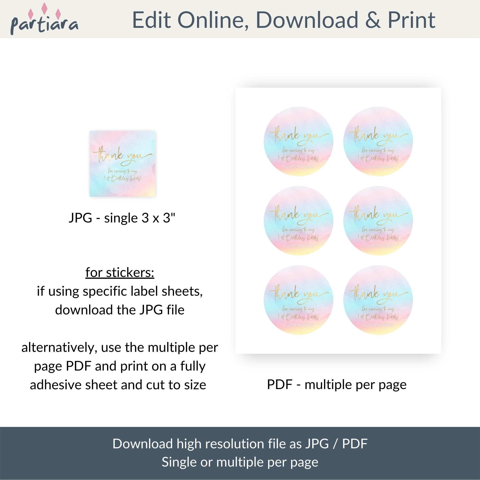 Pastel Rainbow Favor Tags Stickers Teen Girl Birthday Party - Etsy